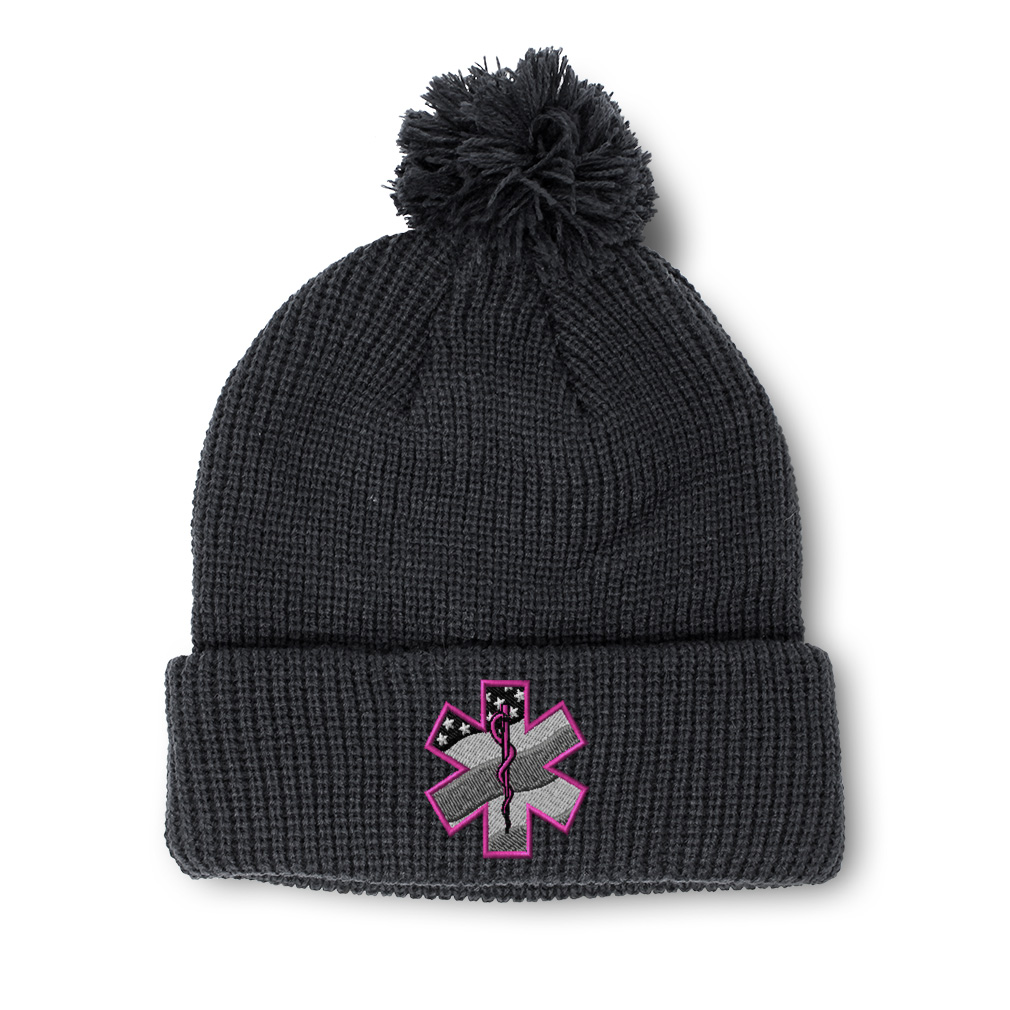 Pom Pom Beanies for Women Paramedic Pink Emt Embroidery Acrylic Skull ...
