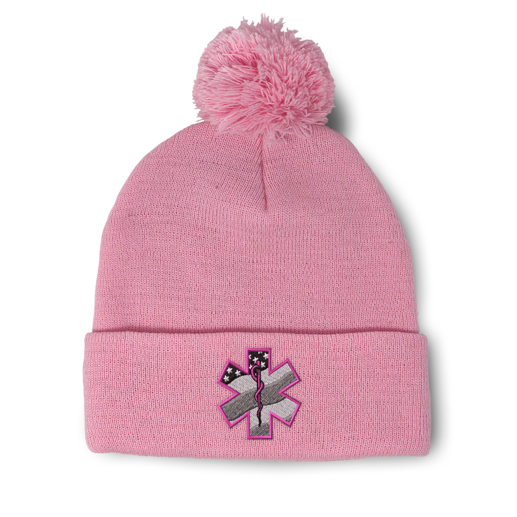 Pom Pom Beanies for Women Paramedic Pink Emt Embroidery Acrylic Skull ...