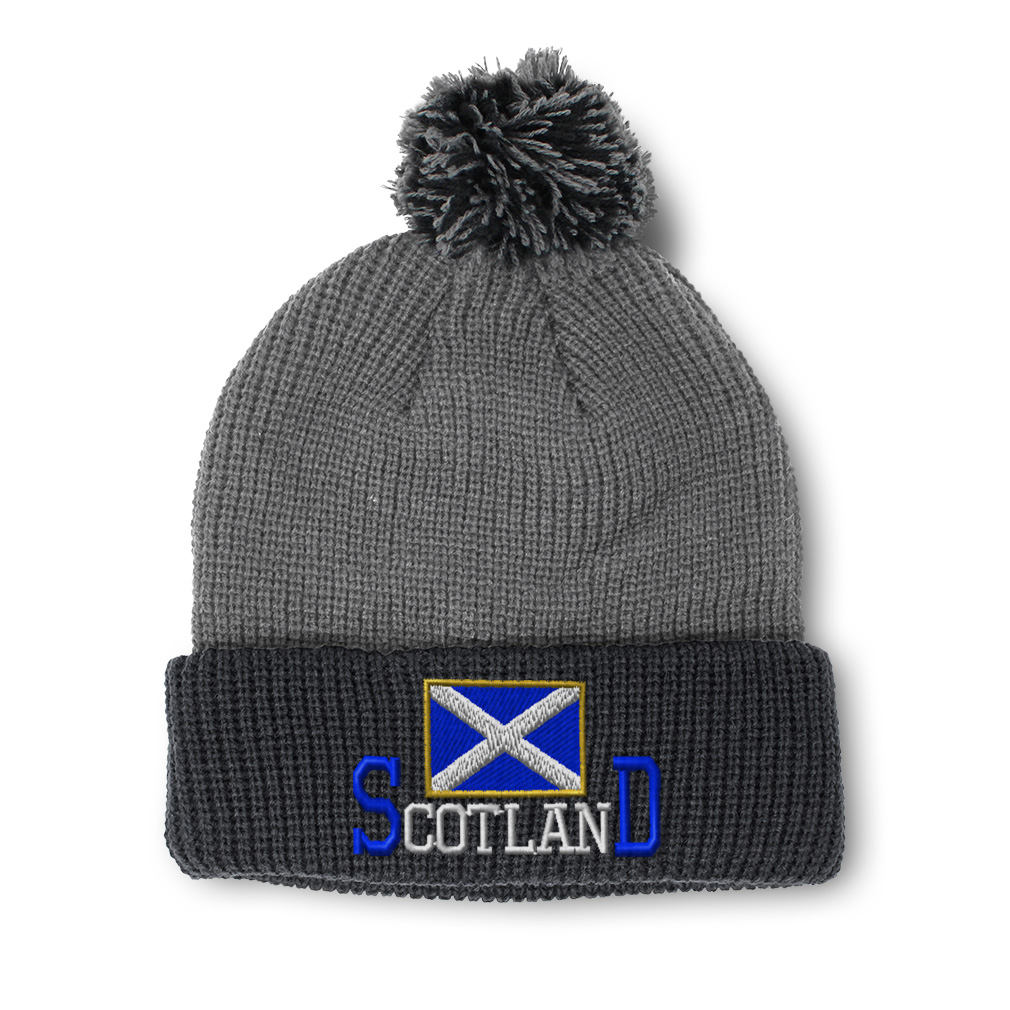 Pom Pom Beanies for Women Scotland Country Flag Scottish Embroidery ...