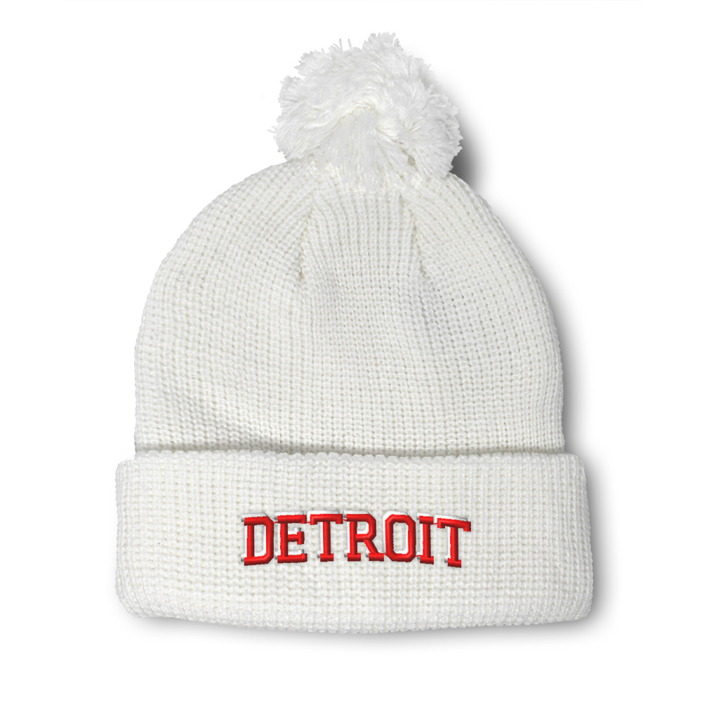 Pom Pom Beanies for Women Detroit Embroidery Winter Hats for Men Skull ...