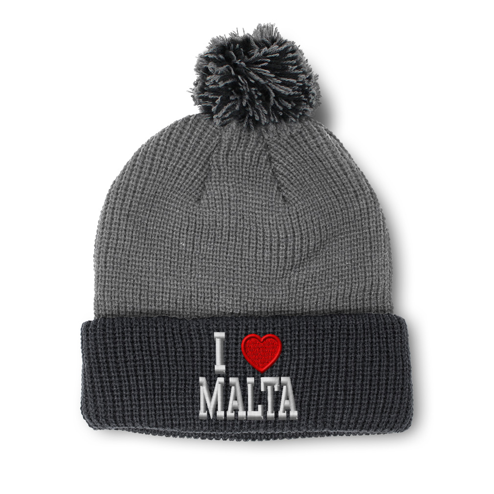 Pom Pom Beanies for Women I Love Malta Winter Hats for Men Acrylic ...
