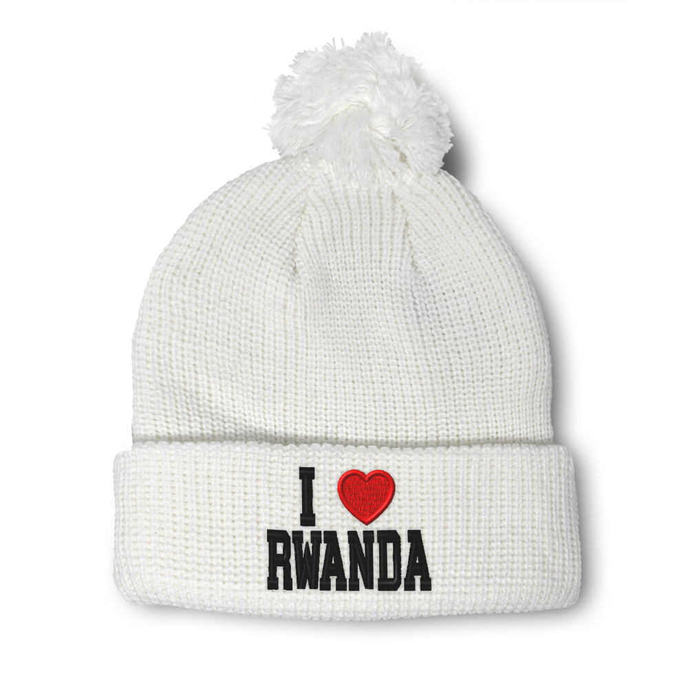 Pom Pom Beanies for Women I Love Rwanda Winter Hats for Men Acrylic ...