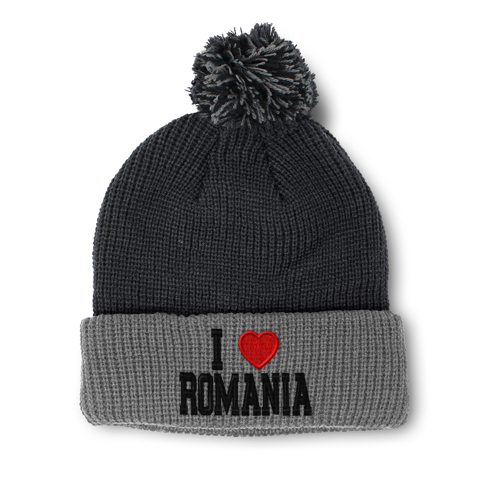 Pom Pom Beanies for Women I Love Romania Winter Hats for Men Acrylic ...