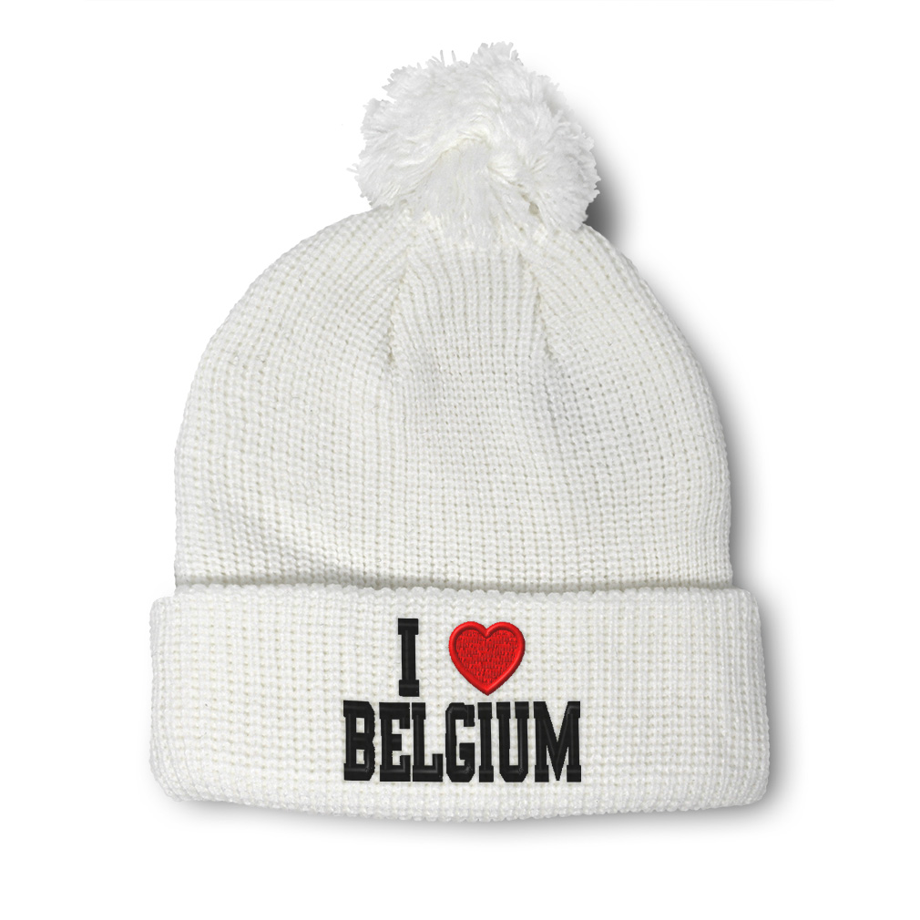 Pom Pom Beanies for Women I Love Belgium Winter Hats for Men Acrylic ...