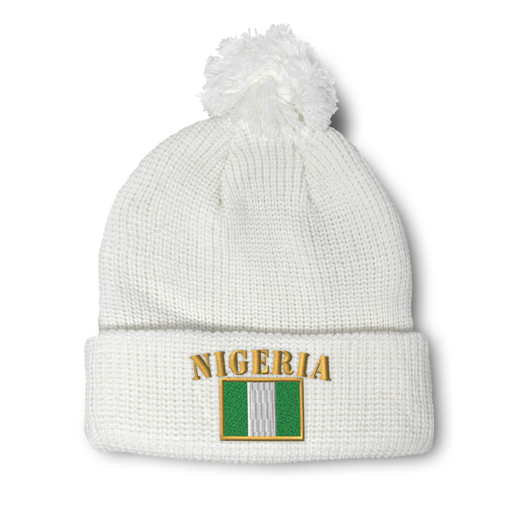 Pom Pom Beanies for Women Nigeria Flag Embroidery Winter Hats for Men ...