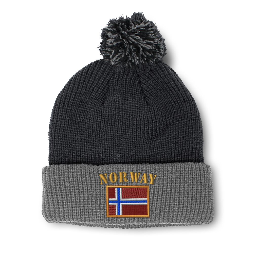 Pom Pom Beanies for Women Norway Flag Embroidery Winter Hats for Men ...