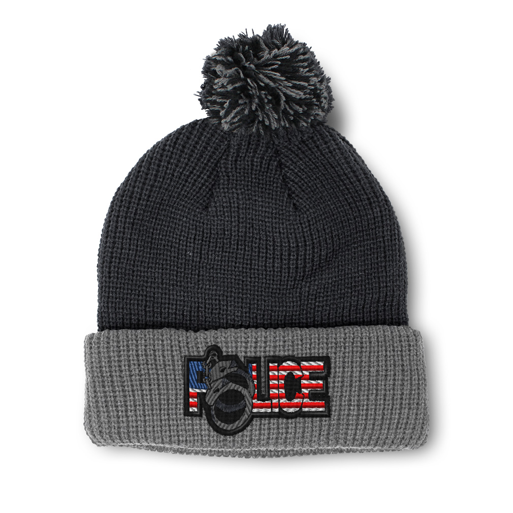 Pom Pom Beanies for Women Police Logo Embroidery Winter Hats for Men ...