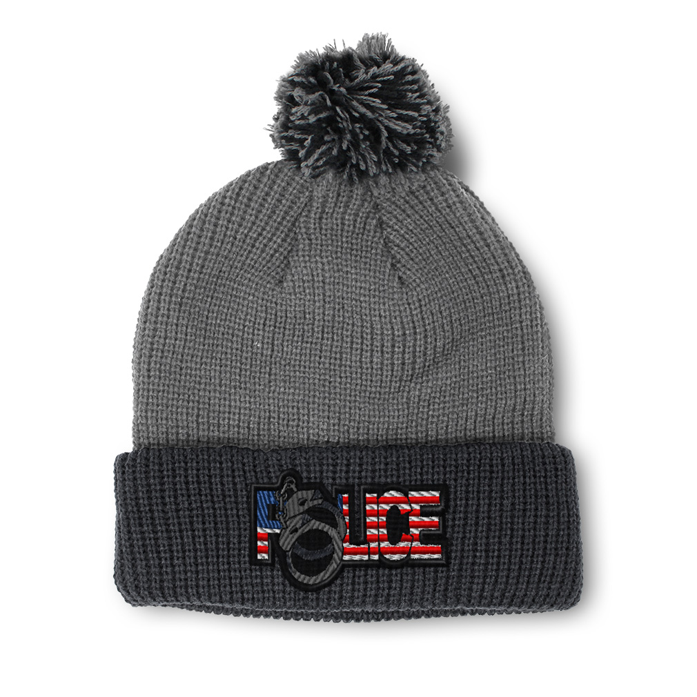 Pom Pom Beanies for Women Police Logo Embroidery Winter Hats for Men ...
