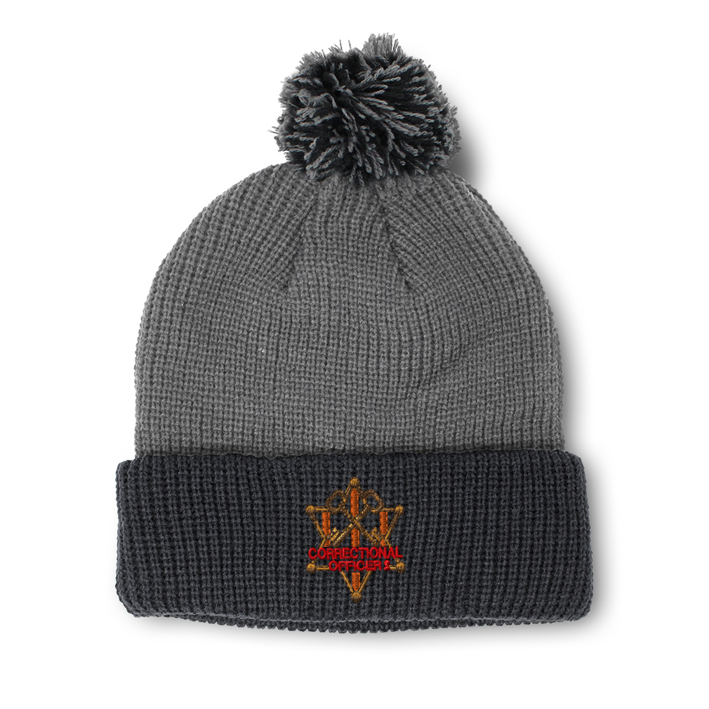 Pom Pom Beanies for Women Correctional Officer Embroidery Acrylic Skull ...