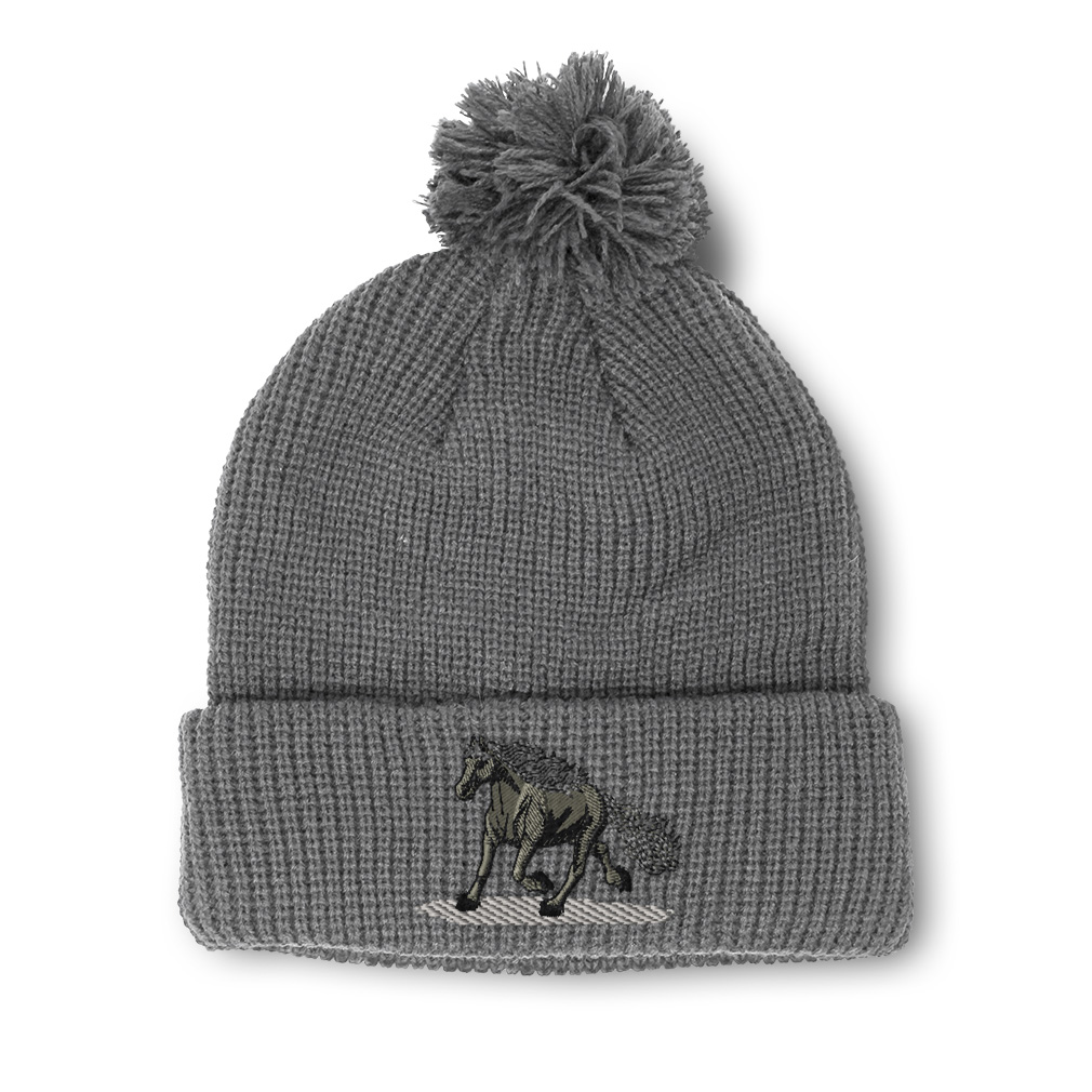 Pom Pom Beanies for Women Friesian Horse Embroidery Horses Acrylic ...
