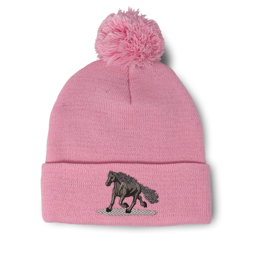 Pom Pom Beanies for Women Friesian Horse Embroidery Horses Acrylic ...