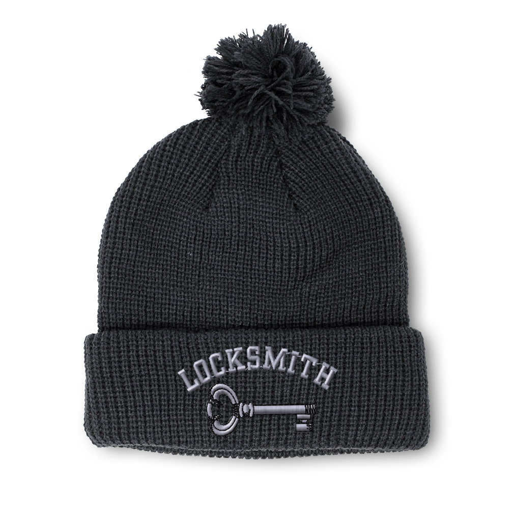 Pom Pom Beanies for Women Locksmith Embroidery Winter Hats for Men ...