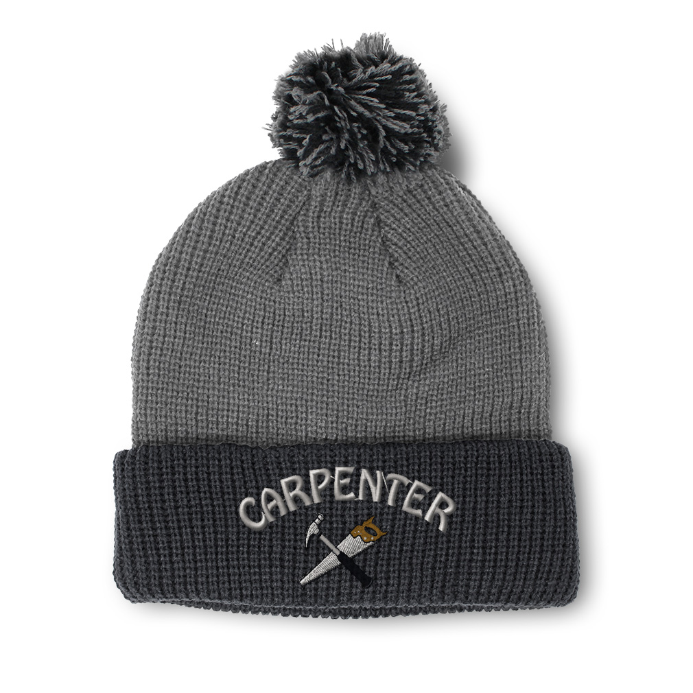 Pom Pom Beanies for Women Carpenter Occupation Build Embroidery Skull ...