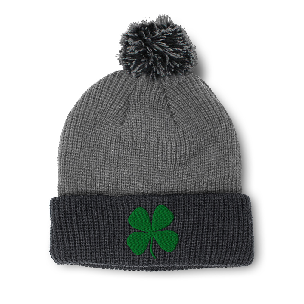 Pom Pom Beanies for Women Good Luck Clover Embroidery Leaves Acrylic ...