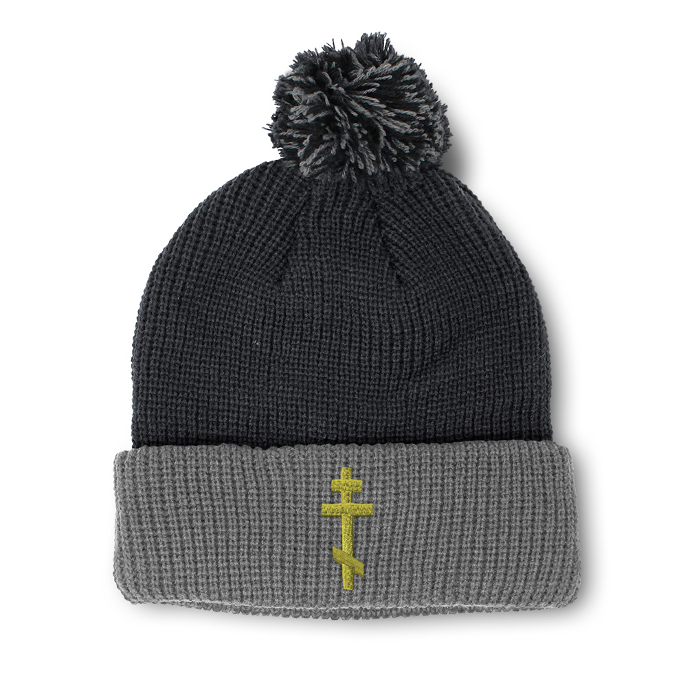 Pom Pom Beanies for Women Russian Orthodox Cross Embroidery Acrylic ...