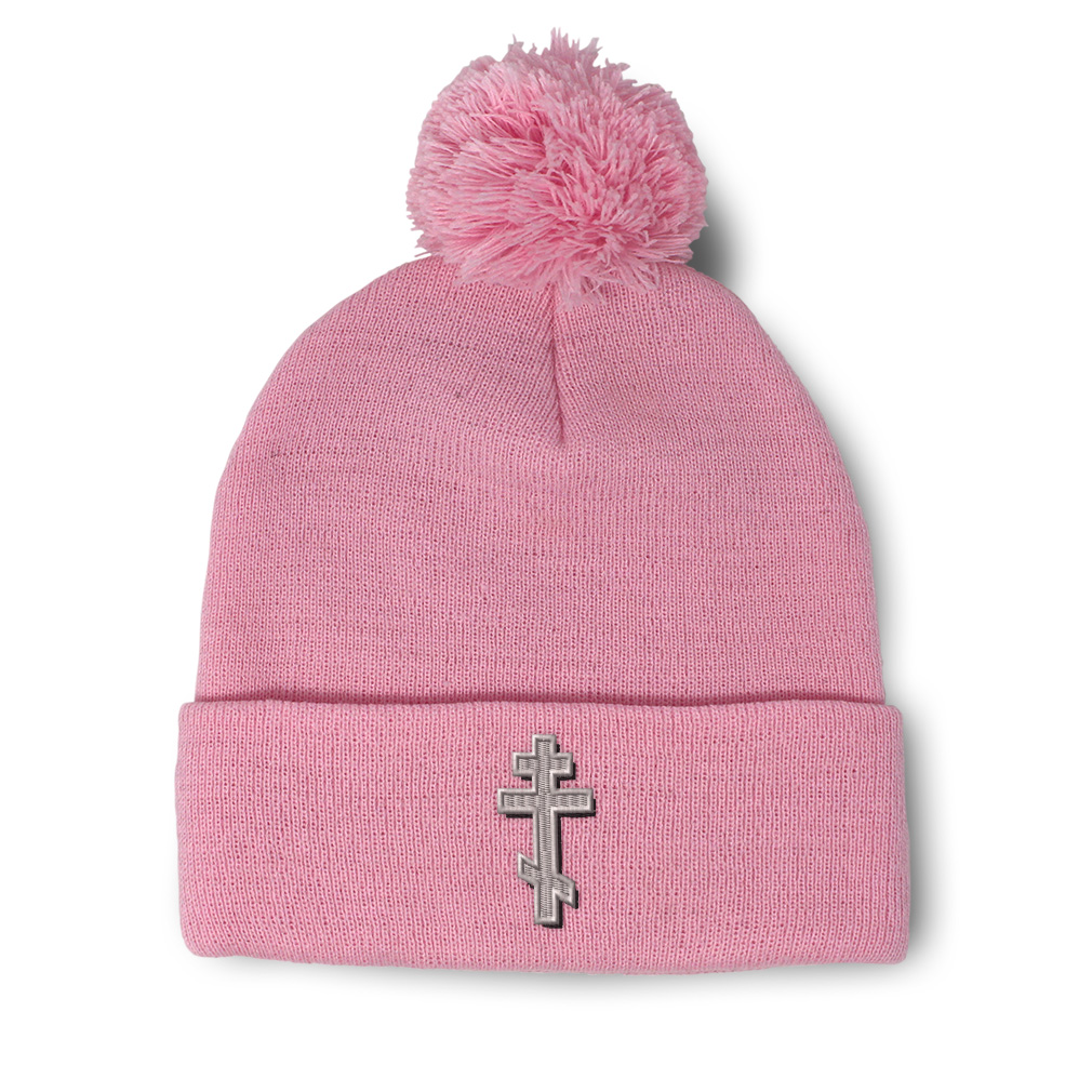 Pom Pom Beanies for Women Orthodox Cross with Shadow Embroidery Skull ...