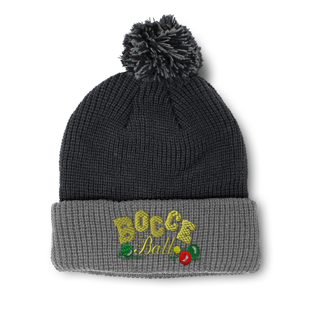 Pom Pom Beanies for Women Bocce Ball Embroidery Winter Hats for Men ...