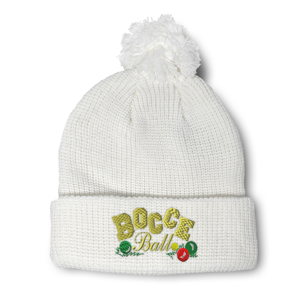 Pom Pom Beanies for Women Bocce Ball Embroidery Winter Hats for Men ...