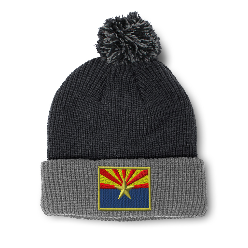 Pom Pom Beanies for Women Arizona State Flag Embroidery Acrylic Skull ...