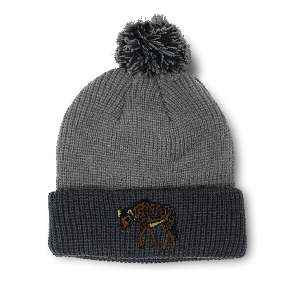 Pom Pom Beanies for Women Hyena Embroidery Winter Hats for Men Acrylic ...